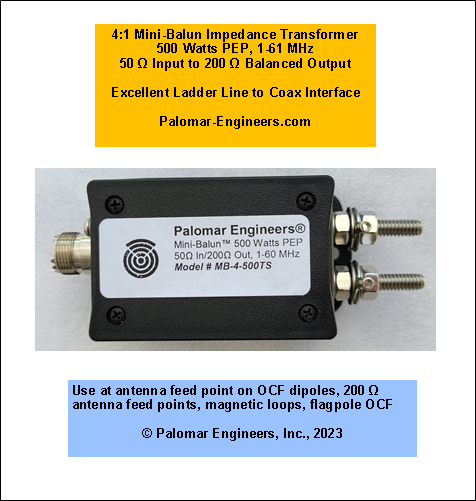 MINI-BALUN 4:1 Coax Interface to Ladder Line, Loop, OCF antennas 500 ...