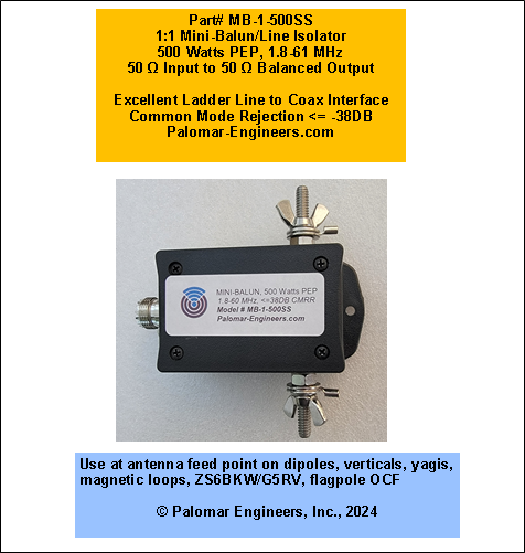 MINI-BALUN 1:1 Coax Interface to Ladder Line, Dipole elements, 500 ...