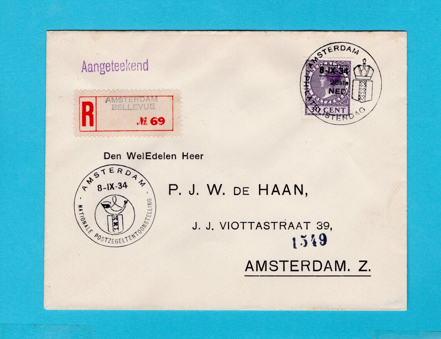 NEDERLAND R brief Amsterdam Bellevue 1934 Philatelisten dag – Store ...