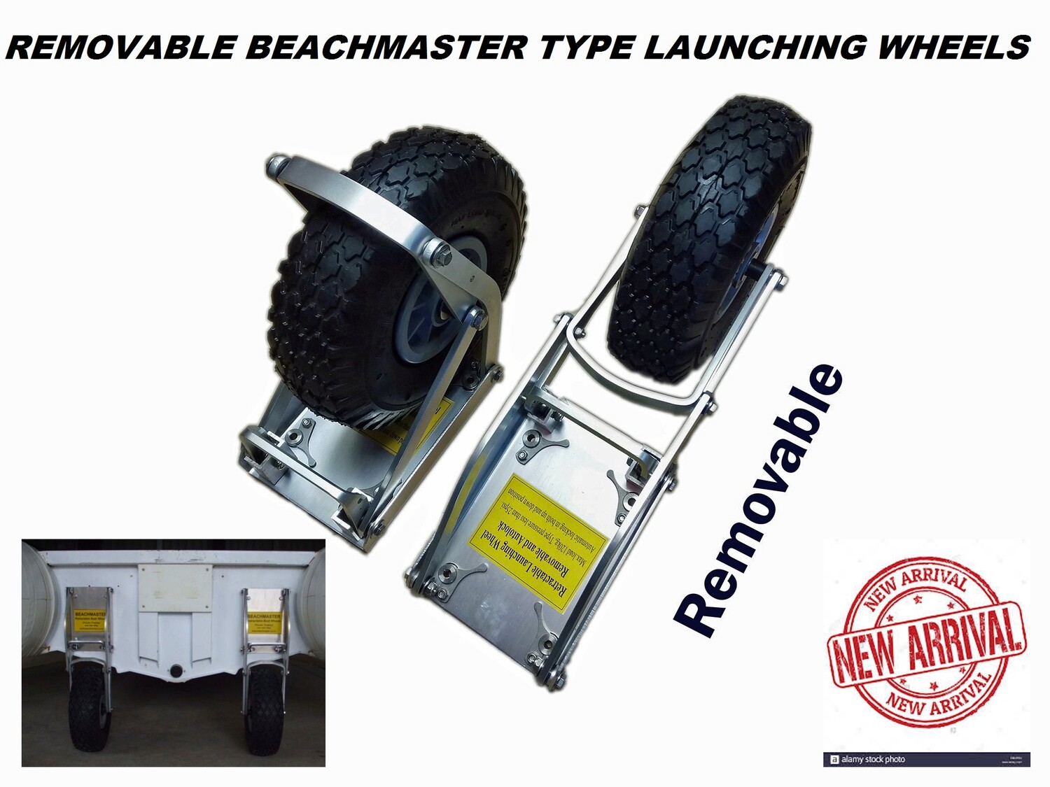 Removable beachmaster type boat launching wheels