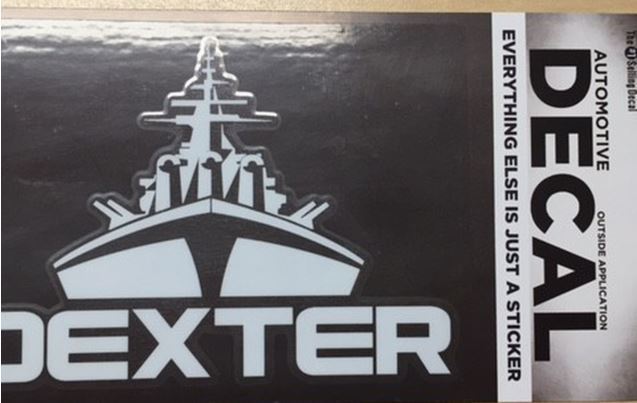 Car / Laptop Decal - DEXTER with Ship Logo in Maroon & White