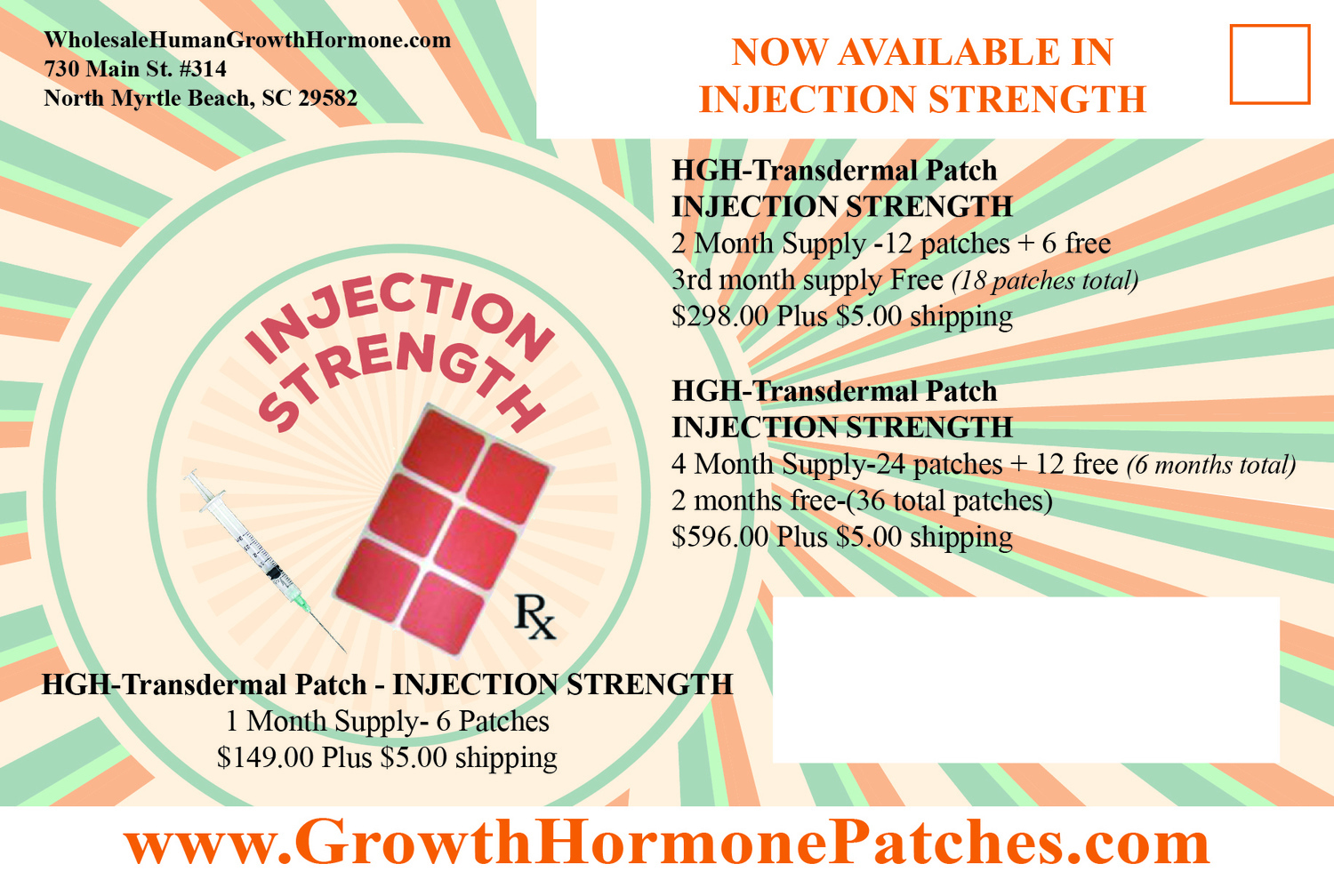 HGH-Transdermal Injection strength patches (1 month Supply - 6 Patches)