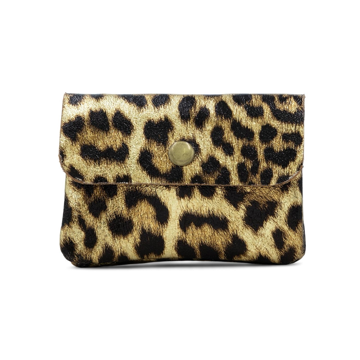 Leather Button Purse - Metallic Leather Gold Leopard