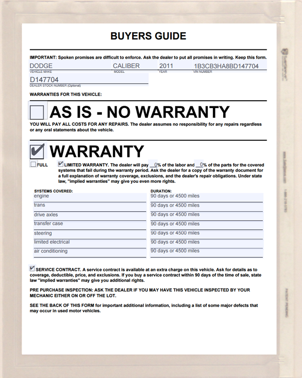 Buyers Guide FTC Exterior Sticker