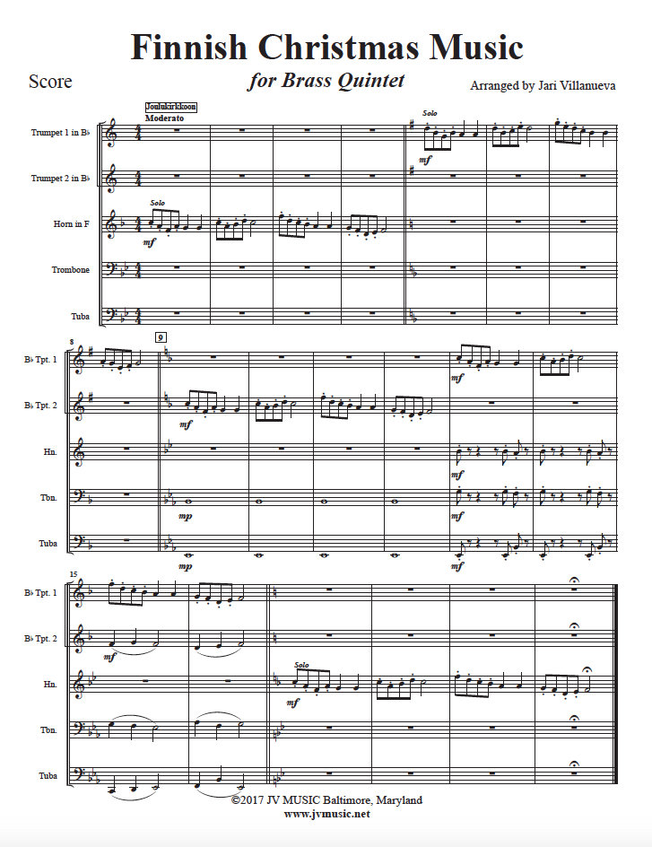 Finnish Christmas Music For Brass Quintet - Music Catalogue