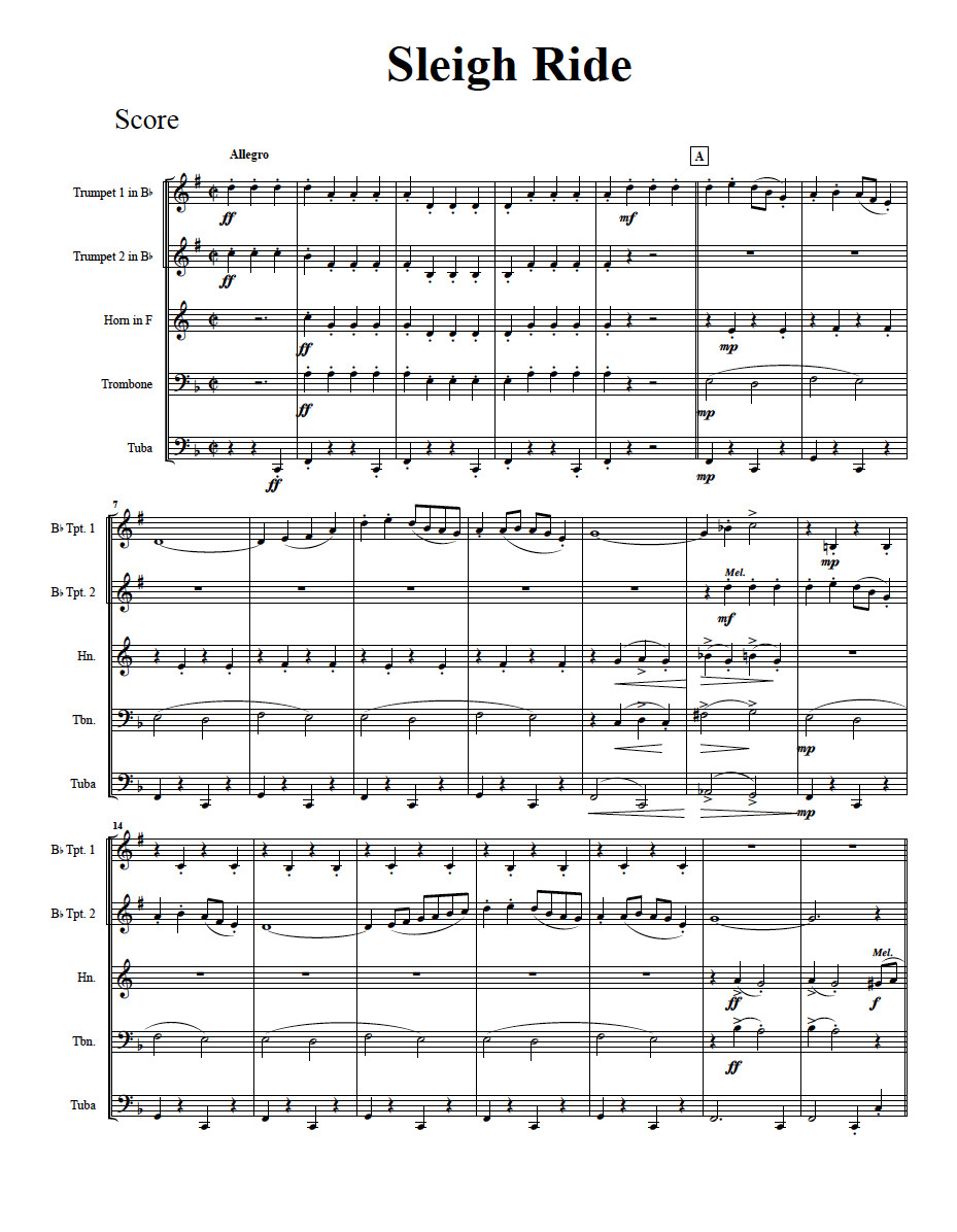 Sleigh Ride Brass Quintet - Music Catalogue