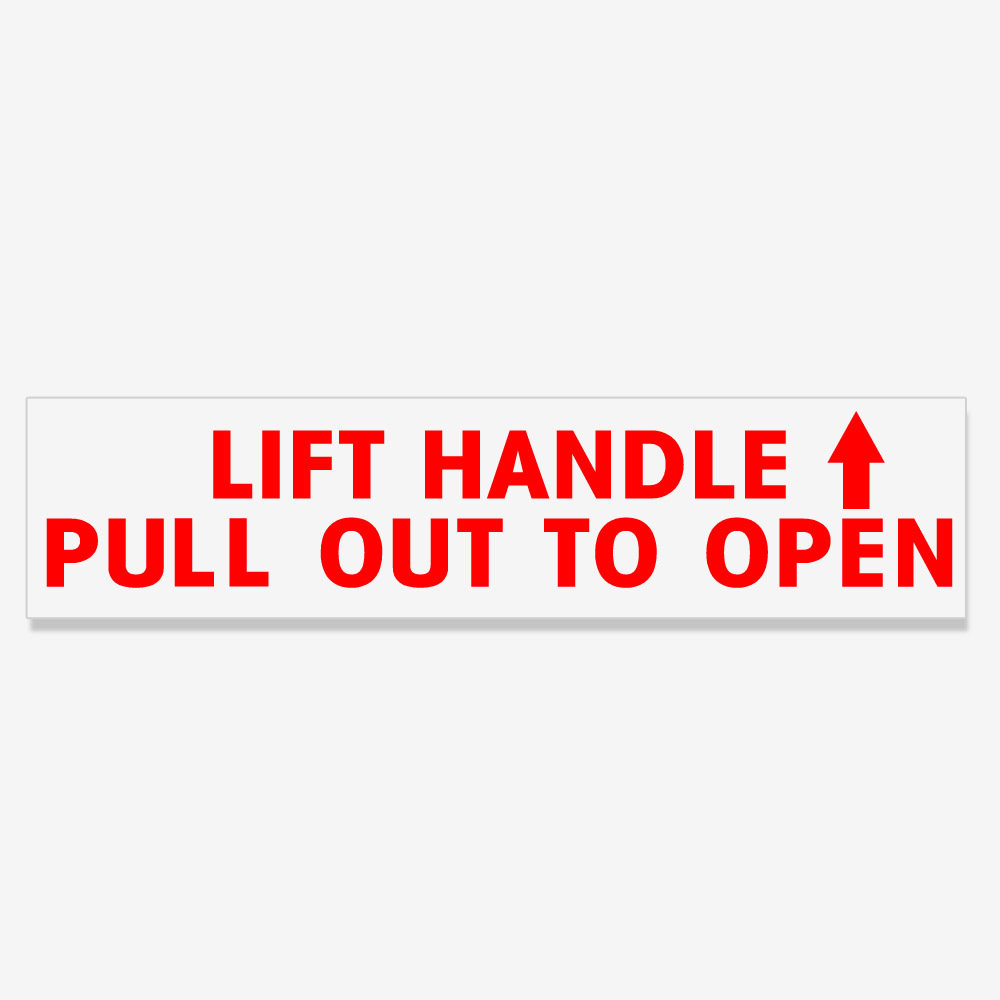 Lift Handle Pull Out To Open - Red Lettering on Clear