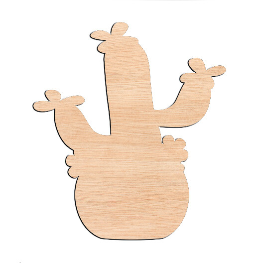Cactus with Flowers - Raw Wood Cutout