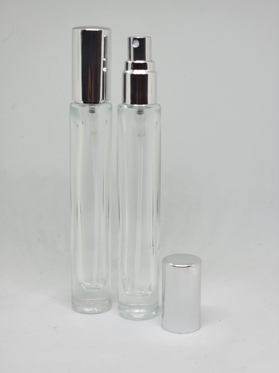 8mL Elegant THICK QUALITY Clear GLASS Atomiser with Shiny Silver Overcap