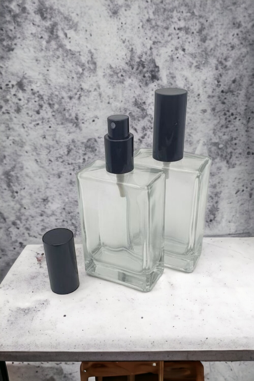 100ml Rectangle Perfume Clear Glass Bottle with 18mm GLOSS BLACK ...