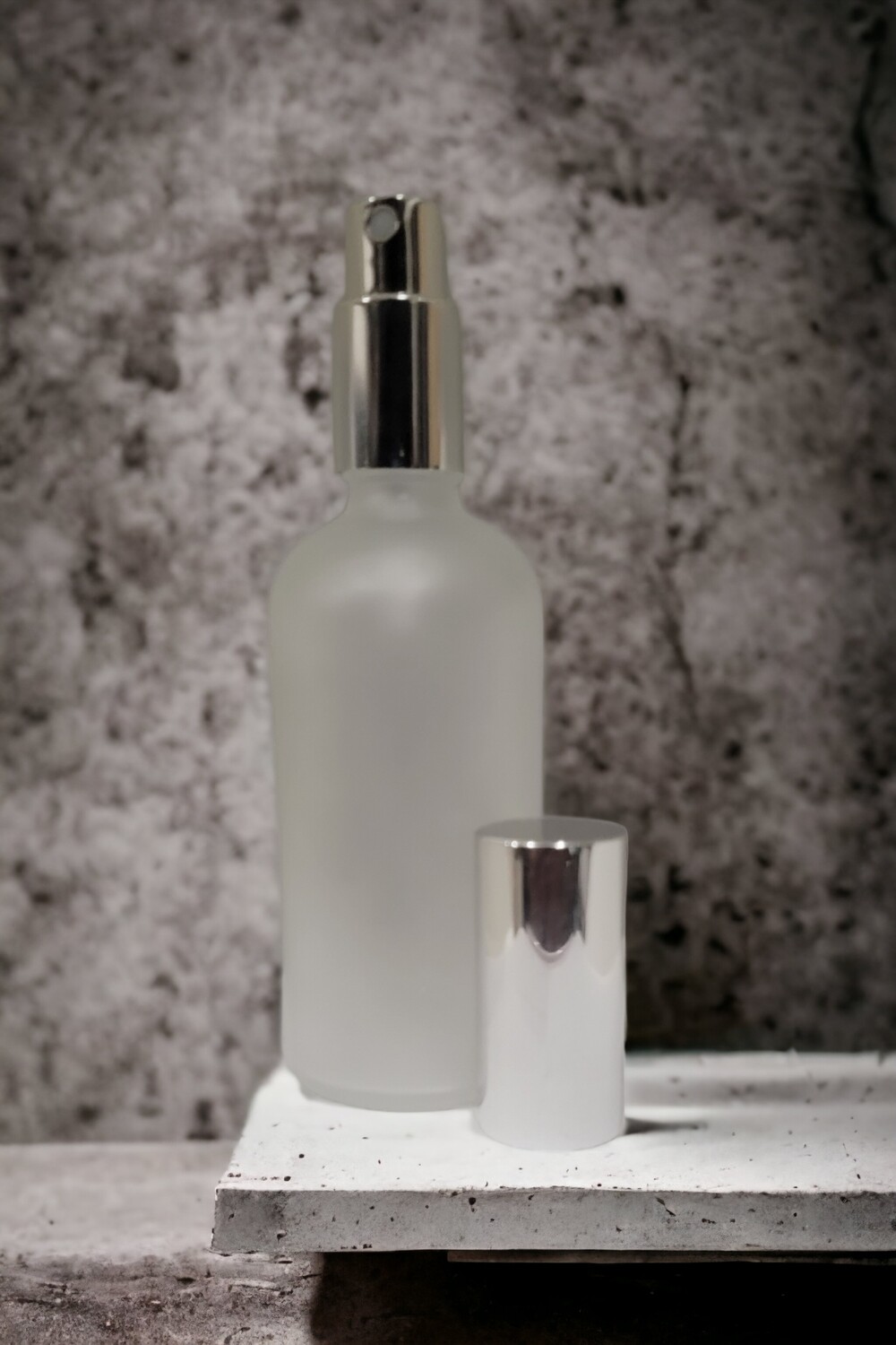 100ml FROSTED CLEAR GLASS Boston 18mm Neck Glass Bottle + GLOSS SILVER ...