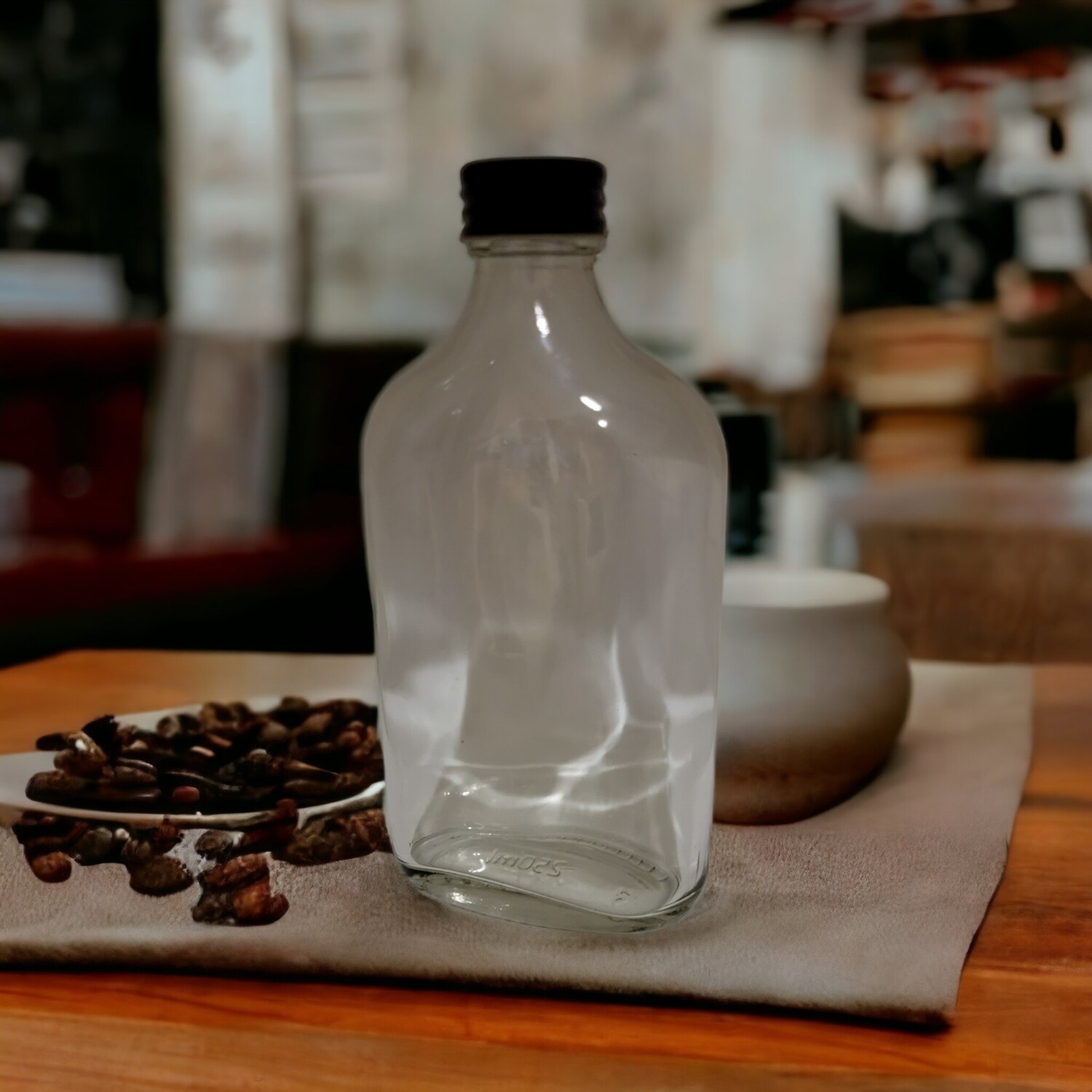 250mL CLEAR GLASS HIP FLASK WITH 28mm Plastic Wadded Screw Cap Carton ...