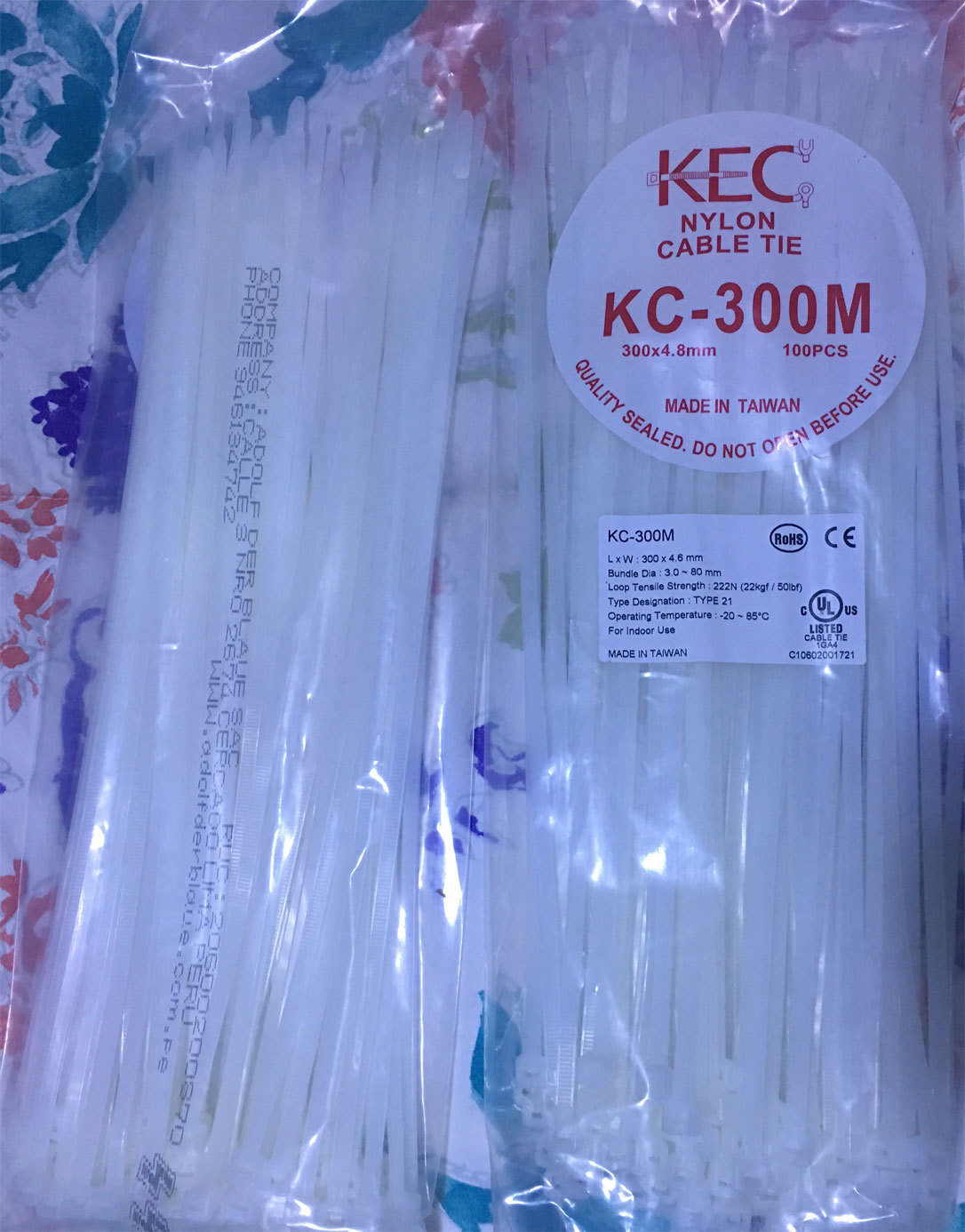 Cintillo Nylon 300mmx4.8mm Blanco KEC