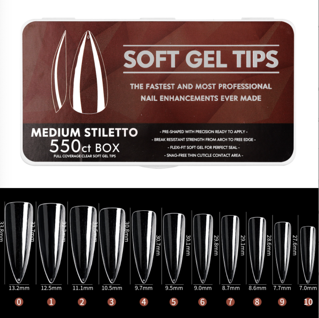 Full Coverage Clear Soft Gel Tips Medium Stiletto 550PCS (12)