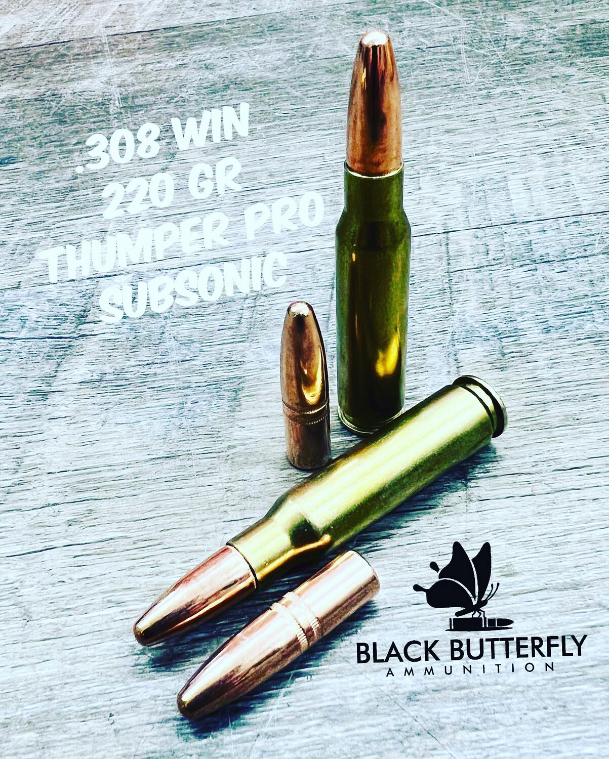 Black Butterfly Ammunition, .308 WIN/7.62x51mm, 220 gr., 100 Rounds ...