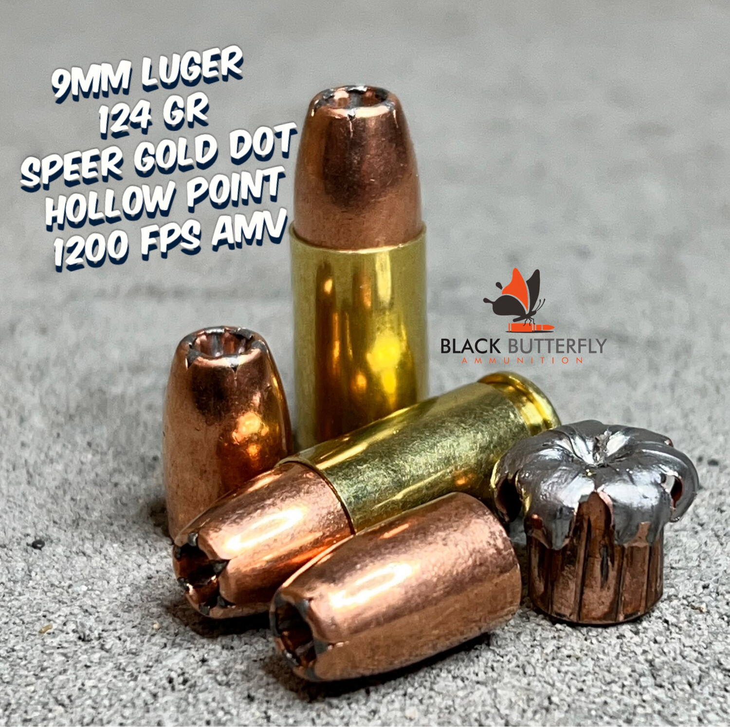 Black Butterfly Ammunition, Premium Self Defense and Hunting Ammo, 9mm Luger, 124 gr, 50 Rounds ...