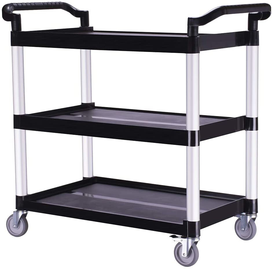Heavy-Duty 3-Shelf Rolling Service/Utility/Push Cart. 350 lbs. Capacity ...