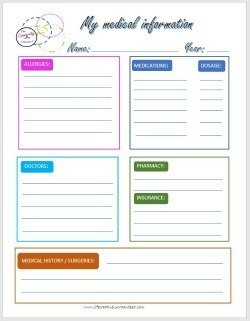 Medical information sheet - Store - LIFE, CREATIVELY ORGANIZED