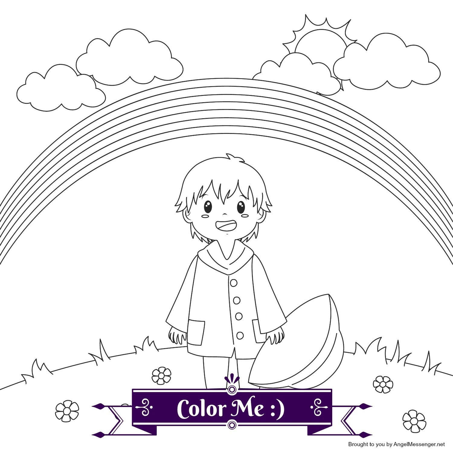 Child & Rainbow Coloring Page – Angel Messenger Online Store – Angel ...
