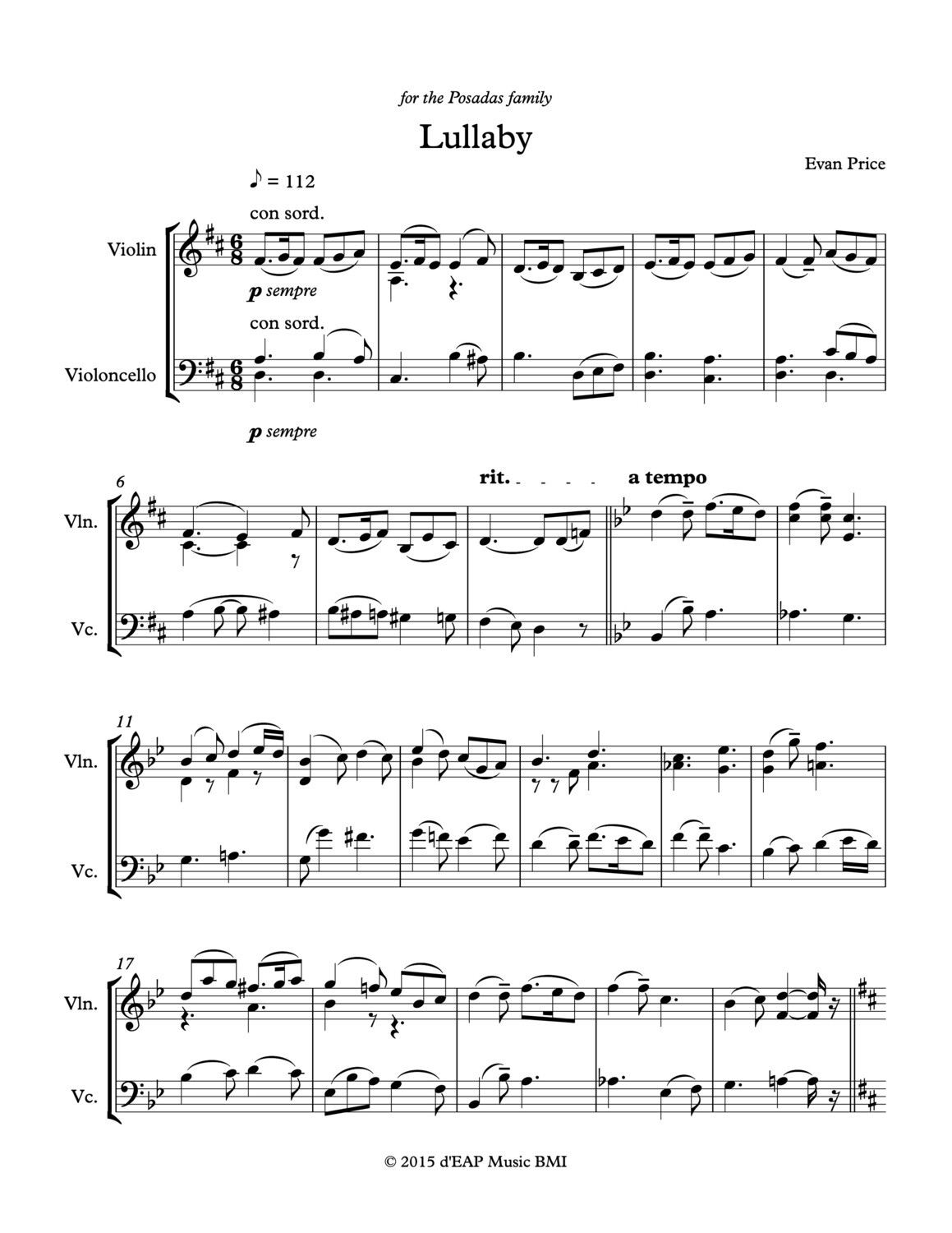 Lullaby for violin (or viola) and cello (pdf)