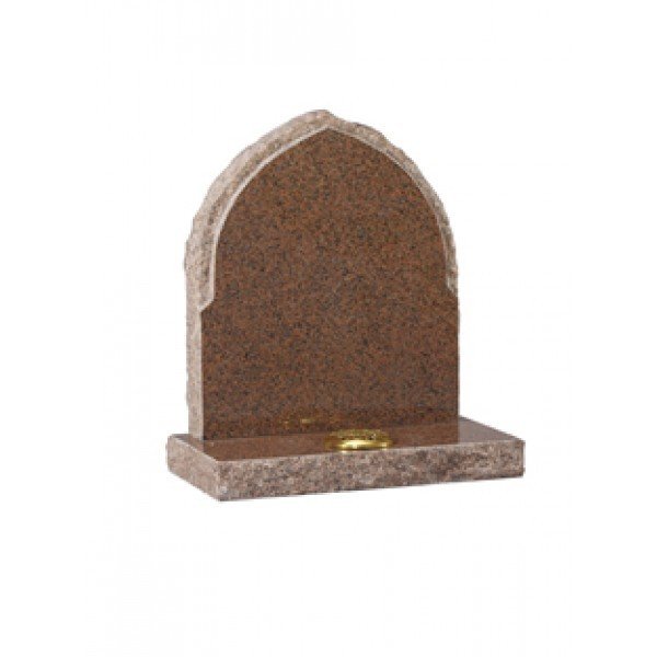 EC63 Balmoral Red Granite Gothic shaped headstone with rustic edges and ...