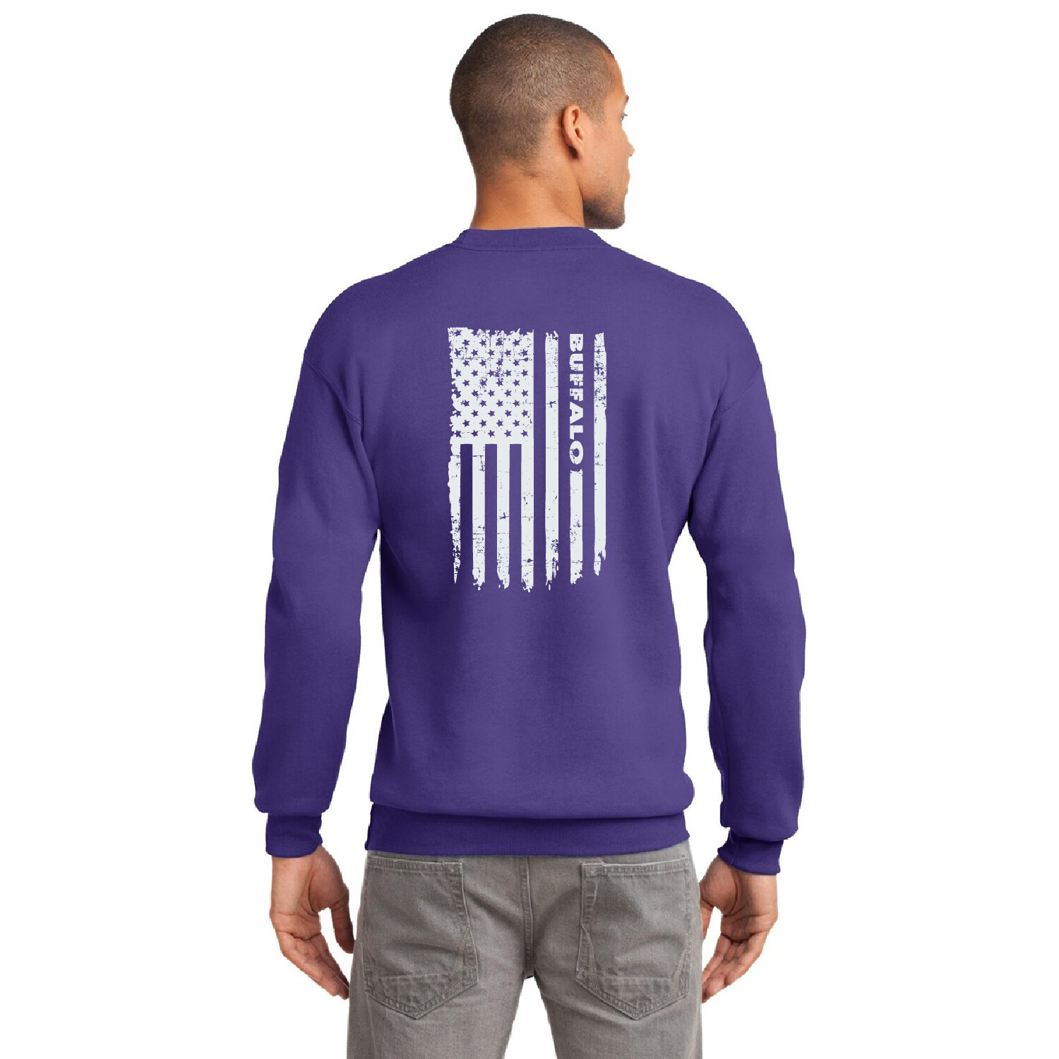 Buffalo Distressed Flag Port & Company Essential Fleece Crewneck ...