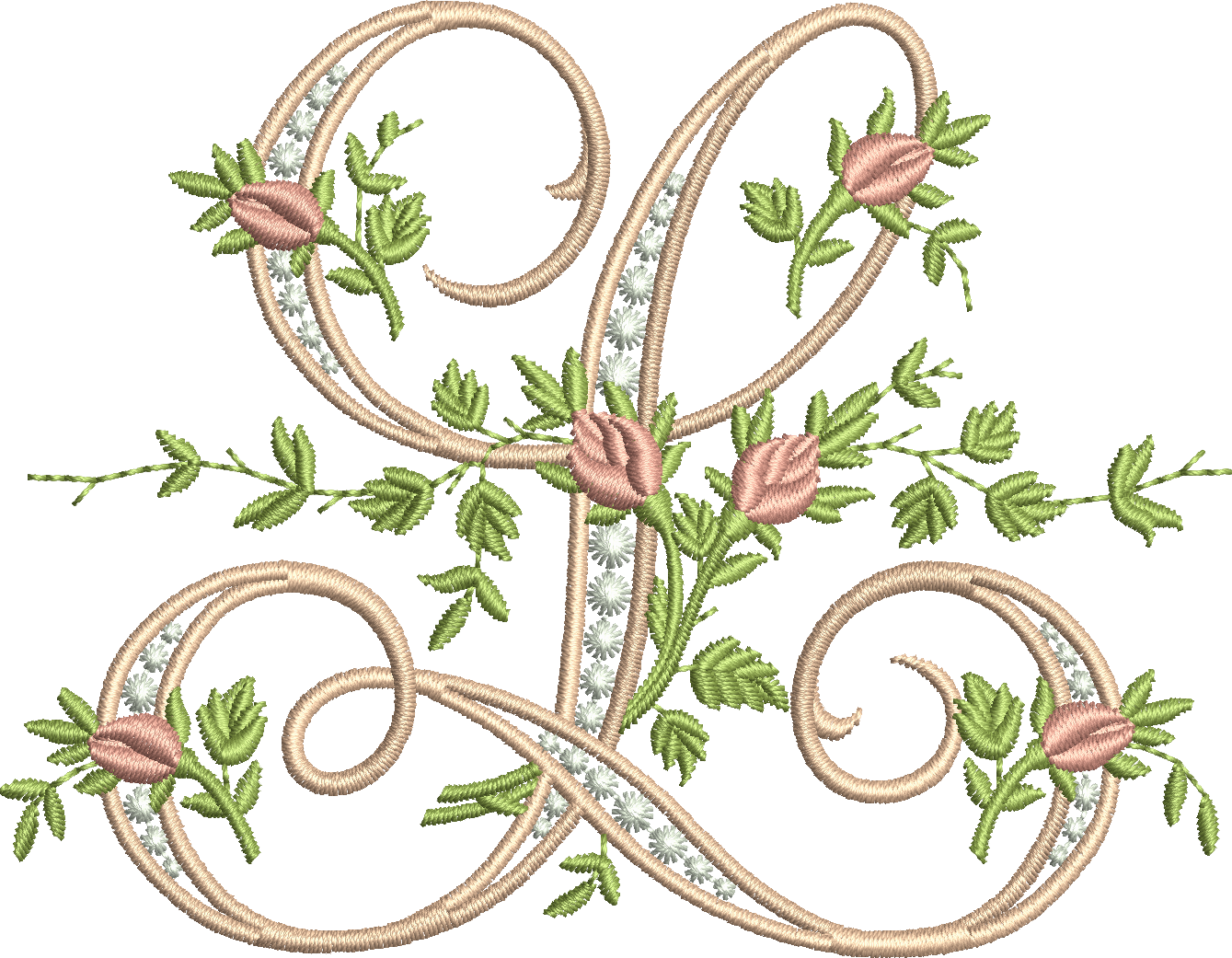 Monogram L with roses Machine Embroidery Design | Royal Present ...