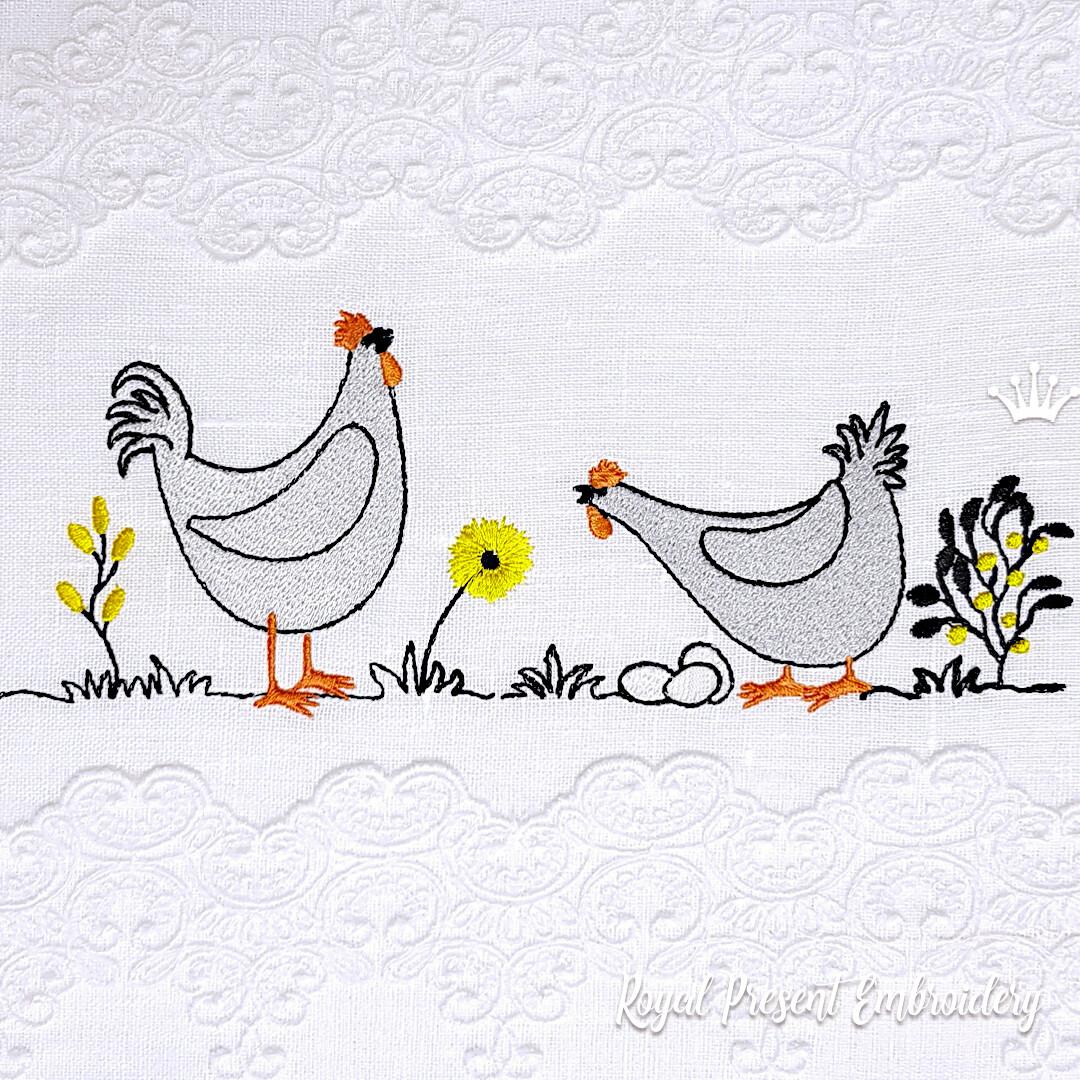 Rooster and Chicken with Eggs Machine Embroidery Designs | Royal ...