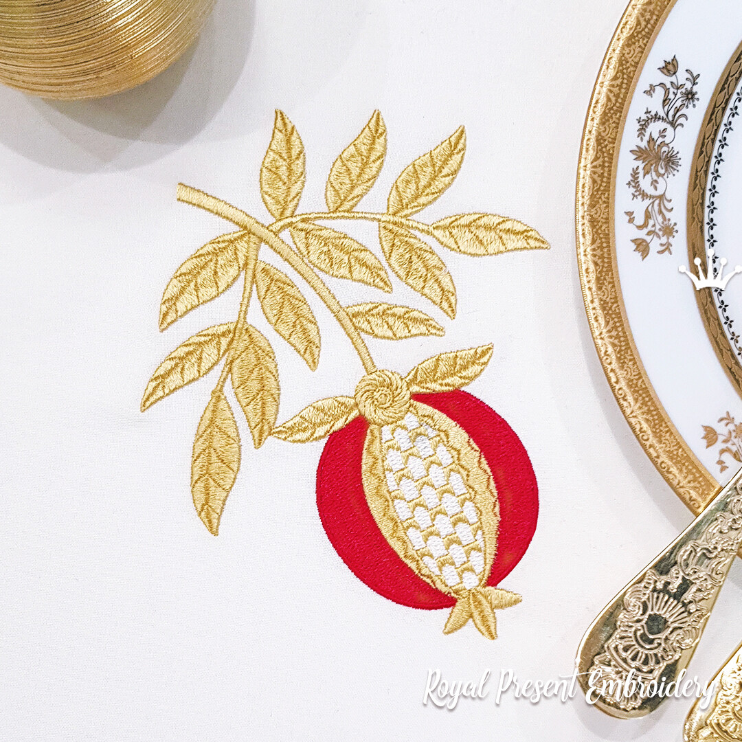 Golden Pomegranate Branch Machine Embroidery Design - 6 sizes | Royal ...