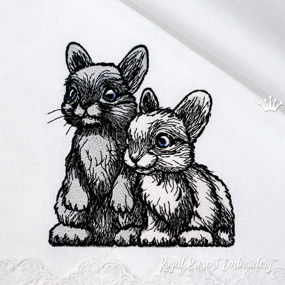 Two Rabbits Machine Embroidery Design - 5 sizes | Royal Present ...