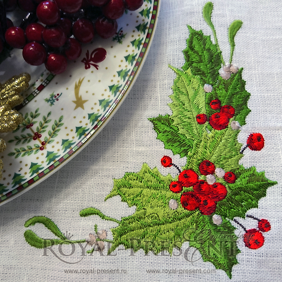 Machine Embroidery Design with holly berry | Royal Present Embroidery ...