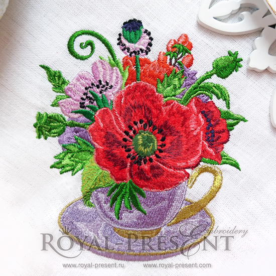 Machine Embroidery Design Teacup floral composition | Royal Present ...