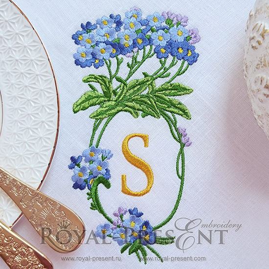 Machine Embroidery Design Blank Monogram Forget-me-not | Royal Present ...