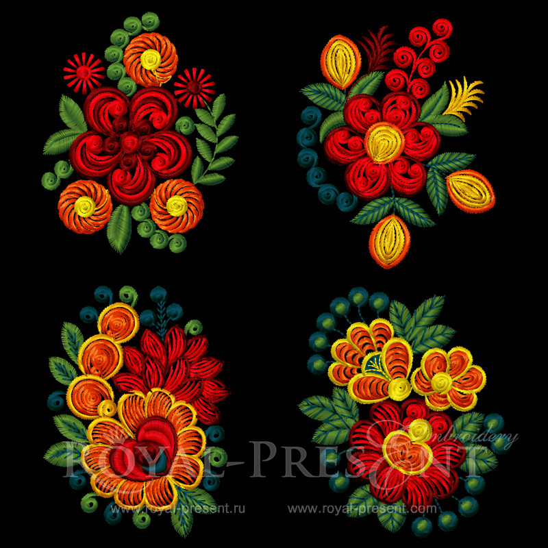 Folk Flowers Machine Embroidery Designs | Royal Present Embroidery ...