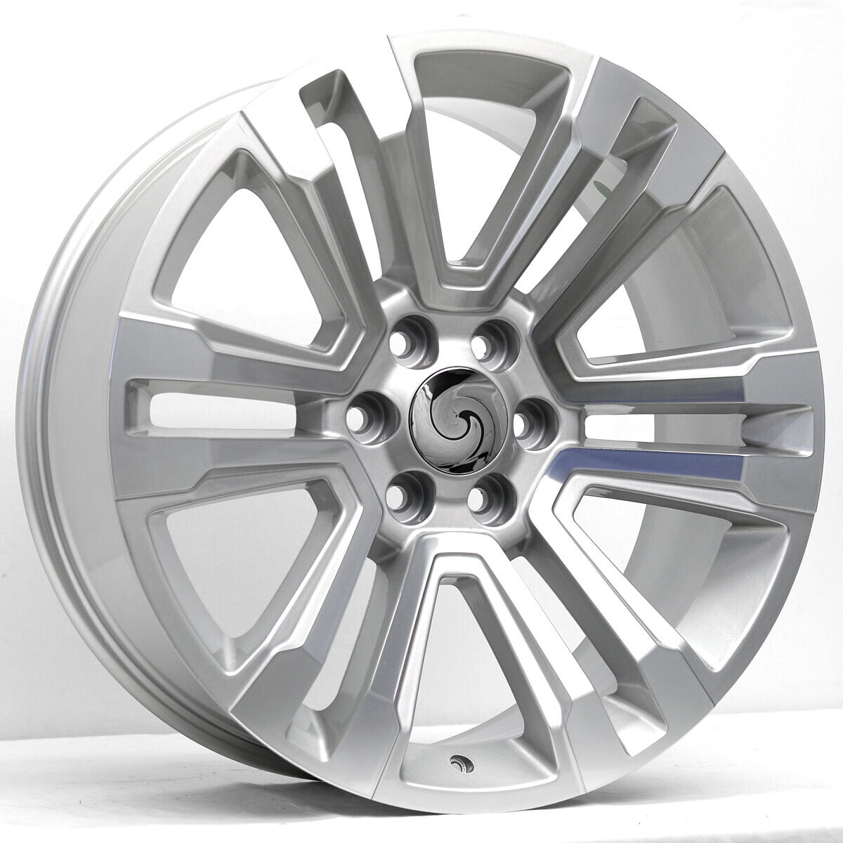 22x9 Denali Split 6 Spoke Style Replica, Silver with Machined Face