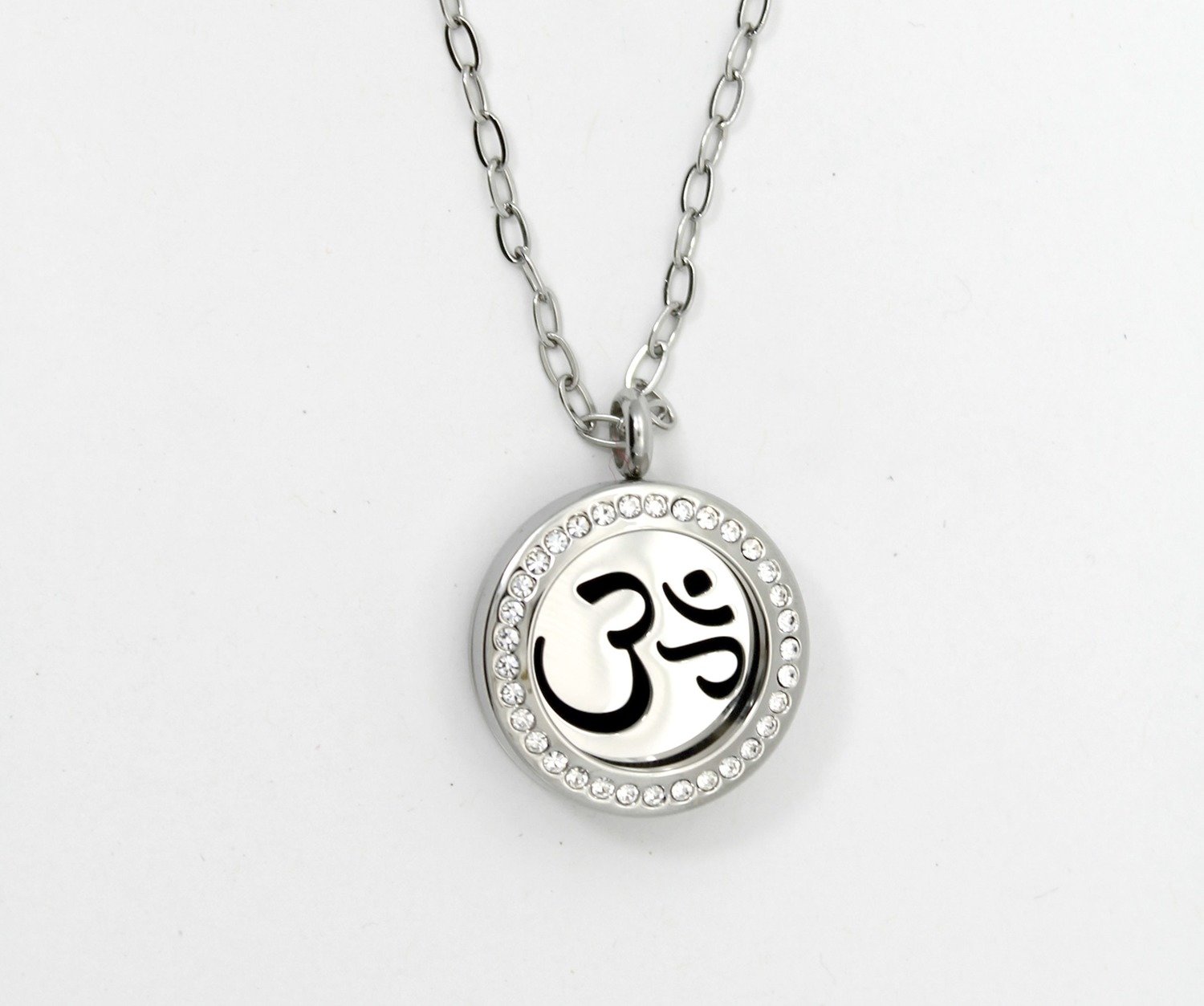 "OM" Design Twist Locket Necklace w/Crystals in Stainless Steel ...