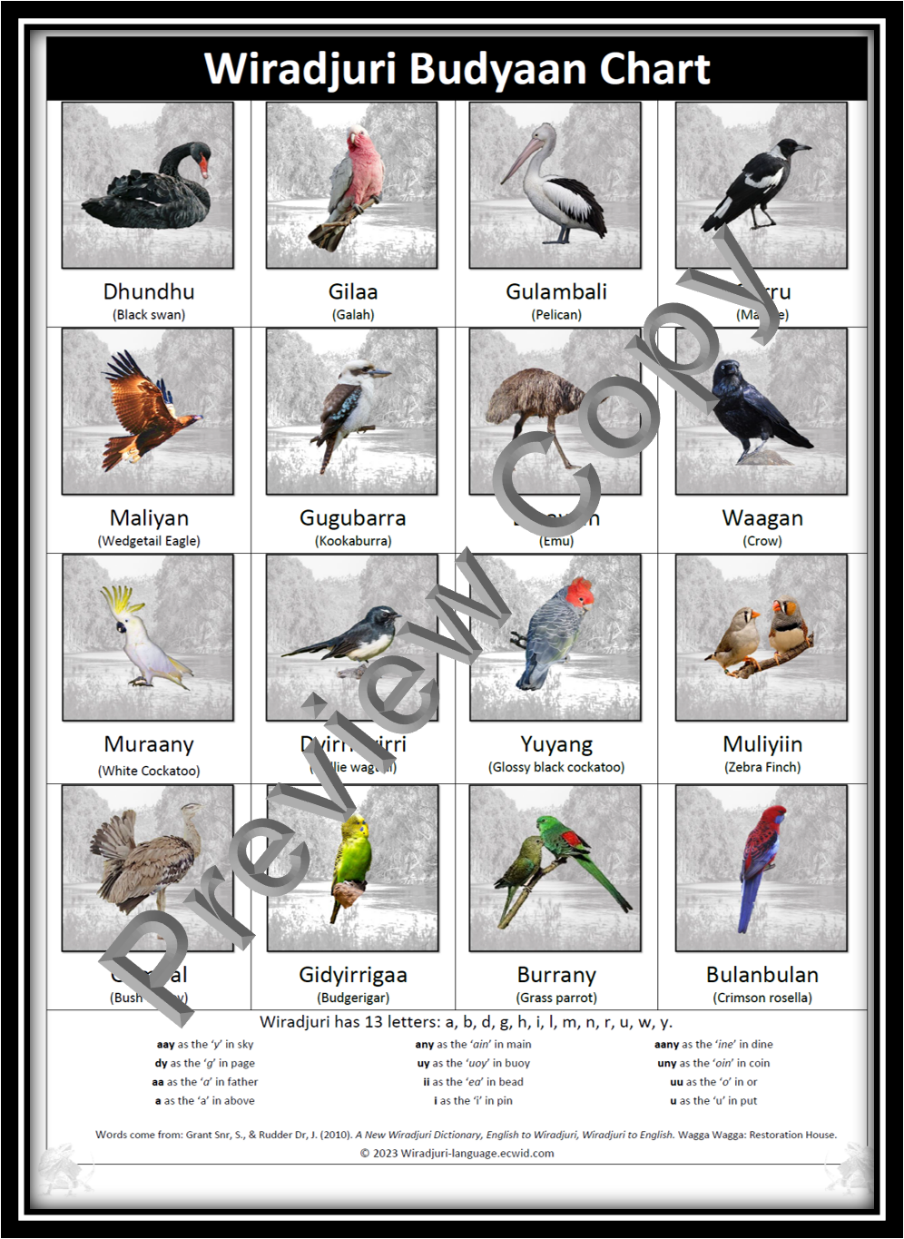 Chart A2 size Budyaan (birds)
