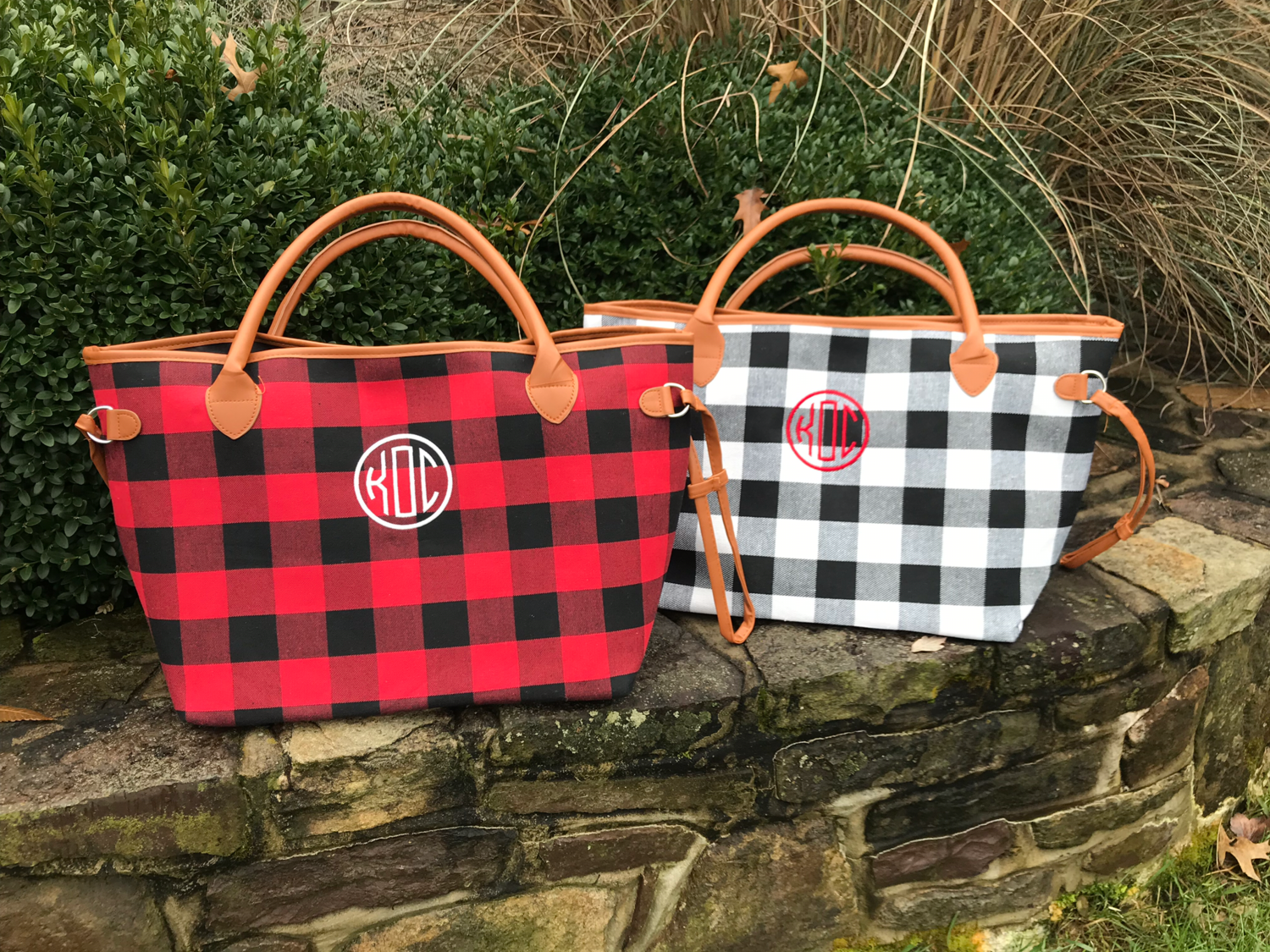 Monogrammed Buffalo Check Plaid Tote