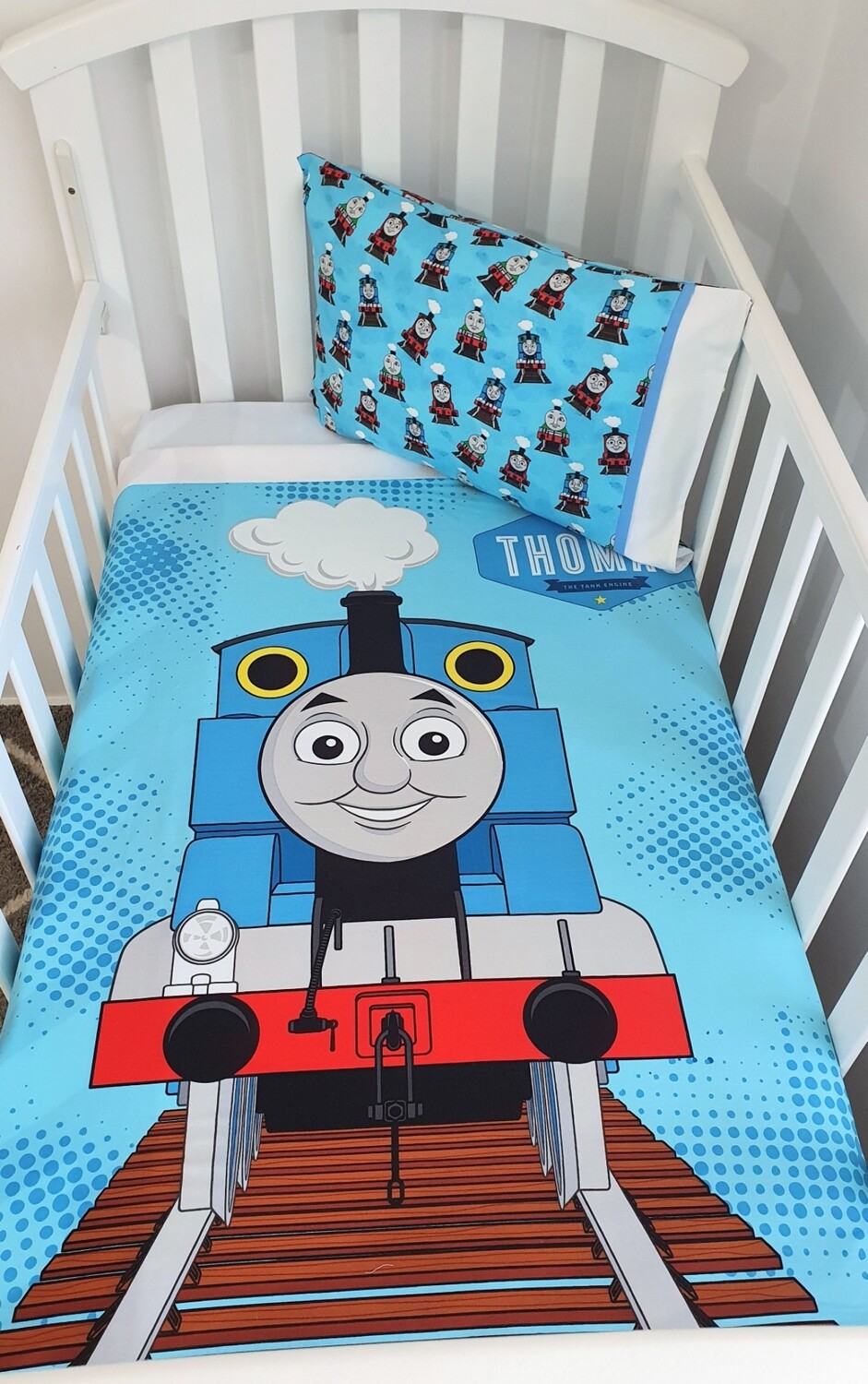 Thomas the Tank Engine Cot / Toddler bed quilt + pillowcase set