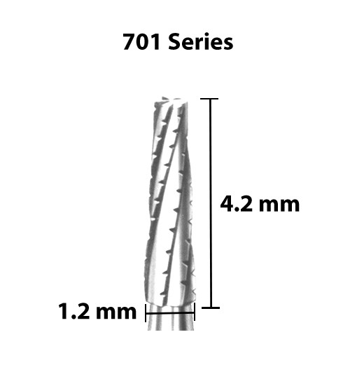 Carbide Bur, US 701, 1.2mm dia, 51mm HP length