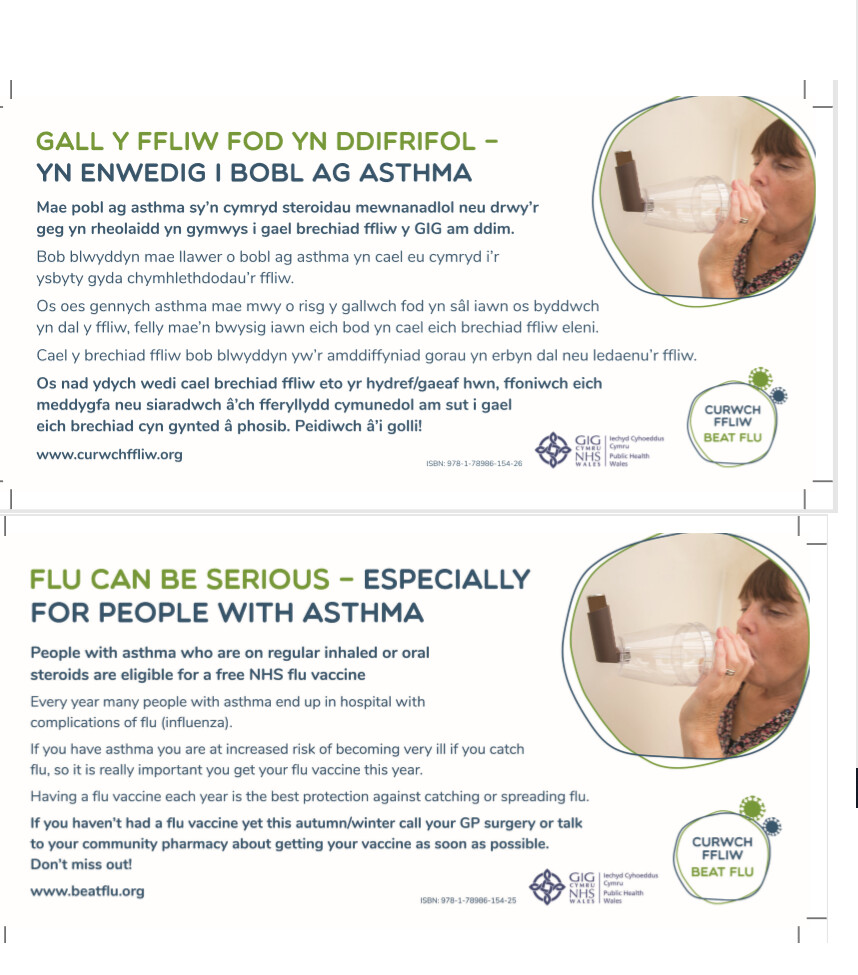 Beat Flu DL Asthma flyer / Curwch Ffliw DL taflen asthma