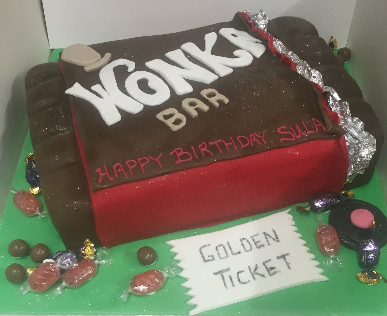 Willy Wonka Chocolate Bar Cake
