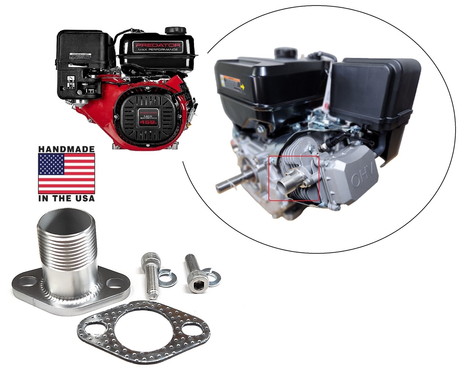 Exhaust Adaptor Male 1" Flange for: Predator Max 459cc, XP16HPE ...