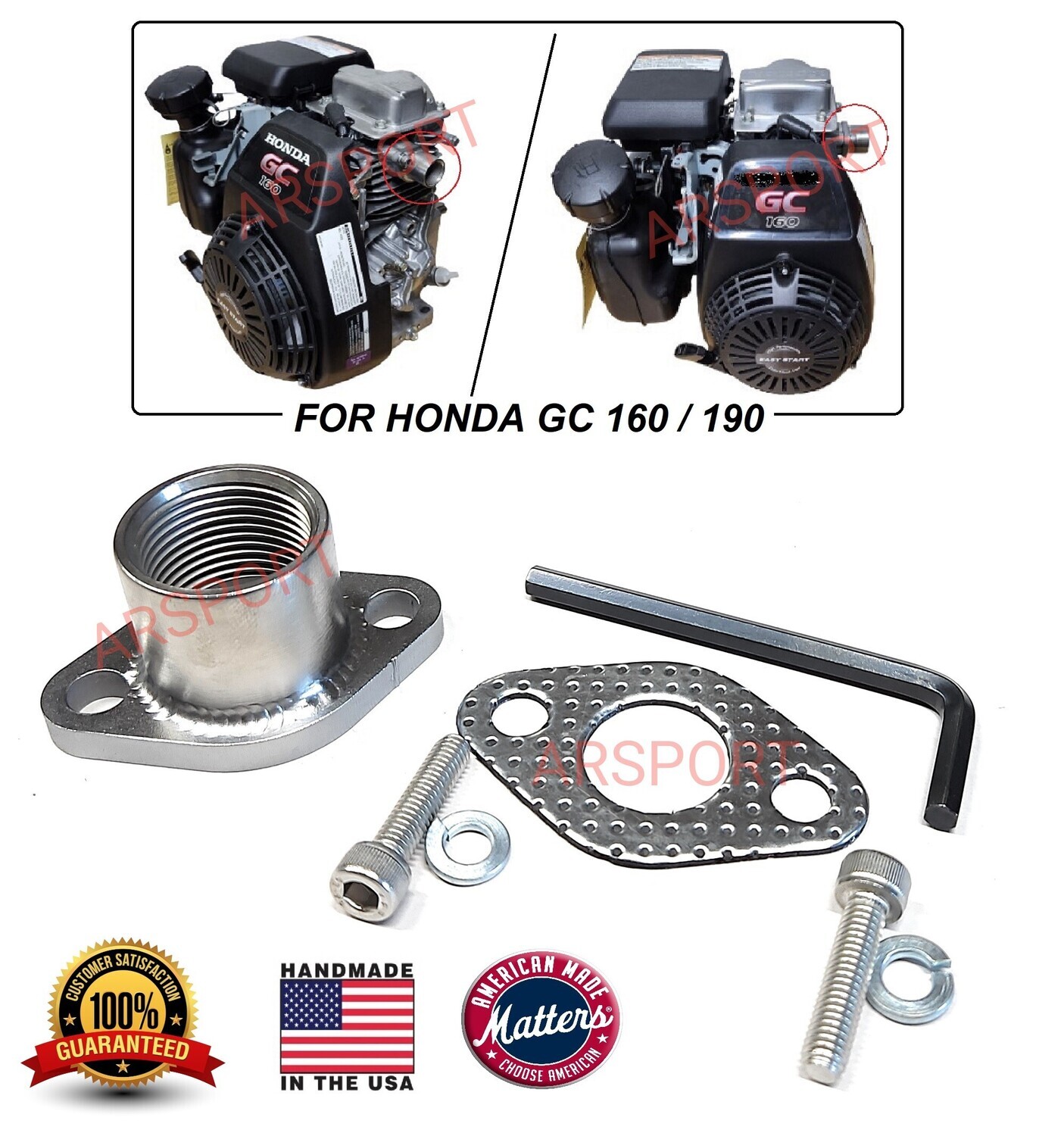 Honda GC160 / Honda GC190, 3/4 NPT thread Exhaust adapter.