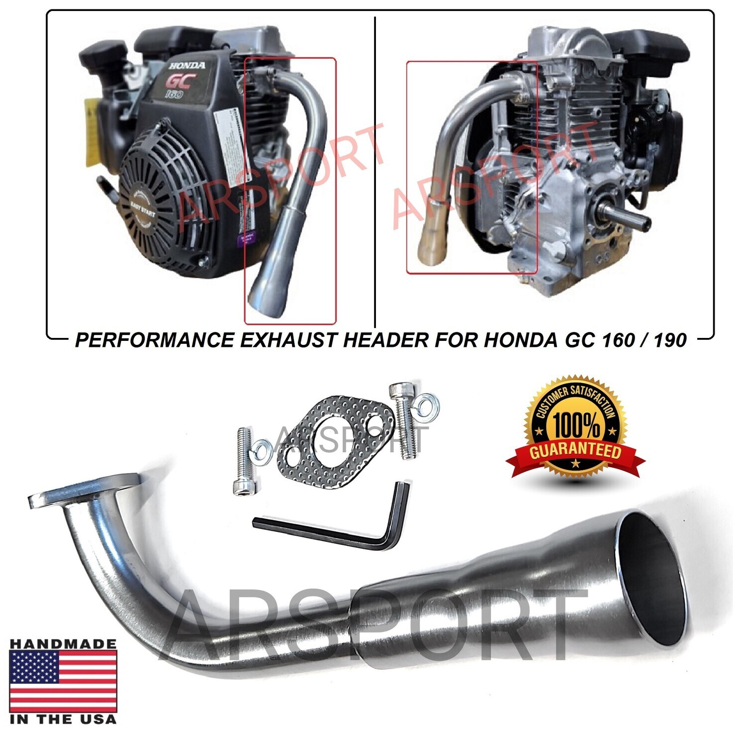 Honda GC160 / Honda GC190 Performance 3 stage Exhaust Header.