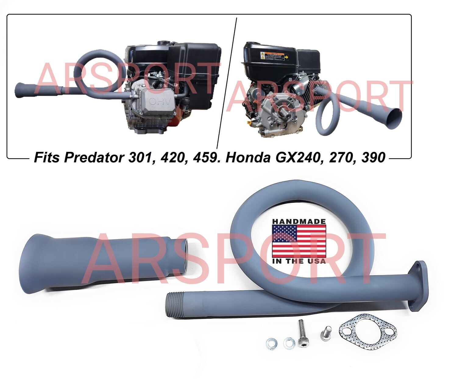 Loop Exhaust for mud Boat. Predator 301, 420, 459cc. Honda GX240, 270, 390