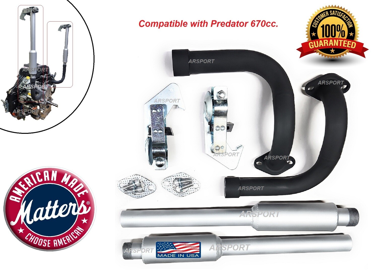 Exhaust pipes mufflers threaded with Rain cap For Predator 670cc V-Twin ...