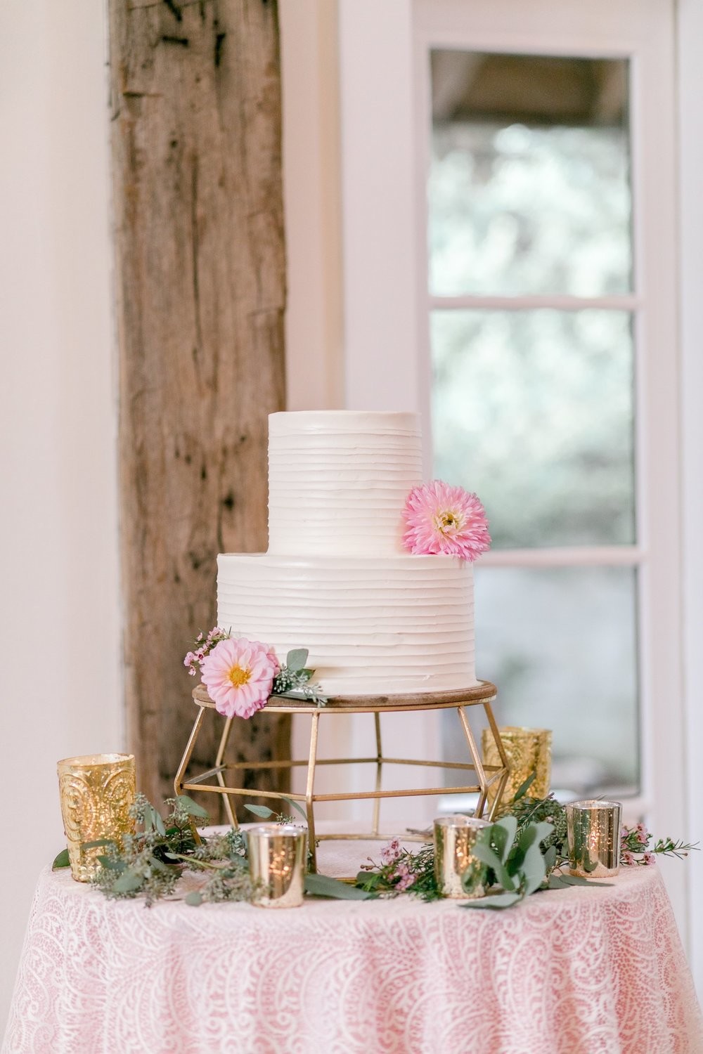 Aubrey Gold & Wood Geometric Cake Stand