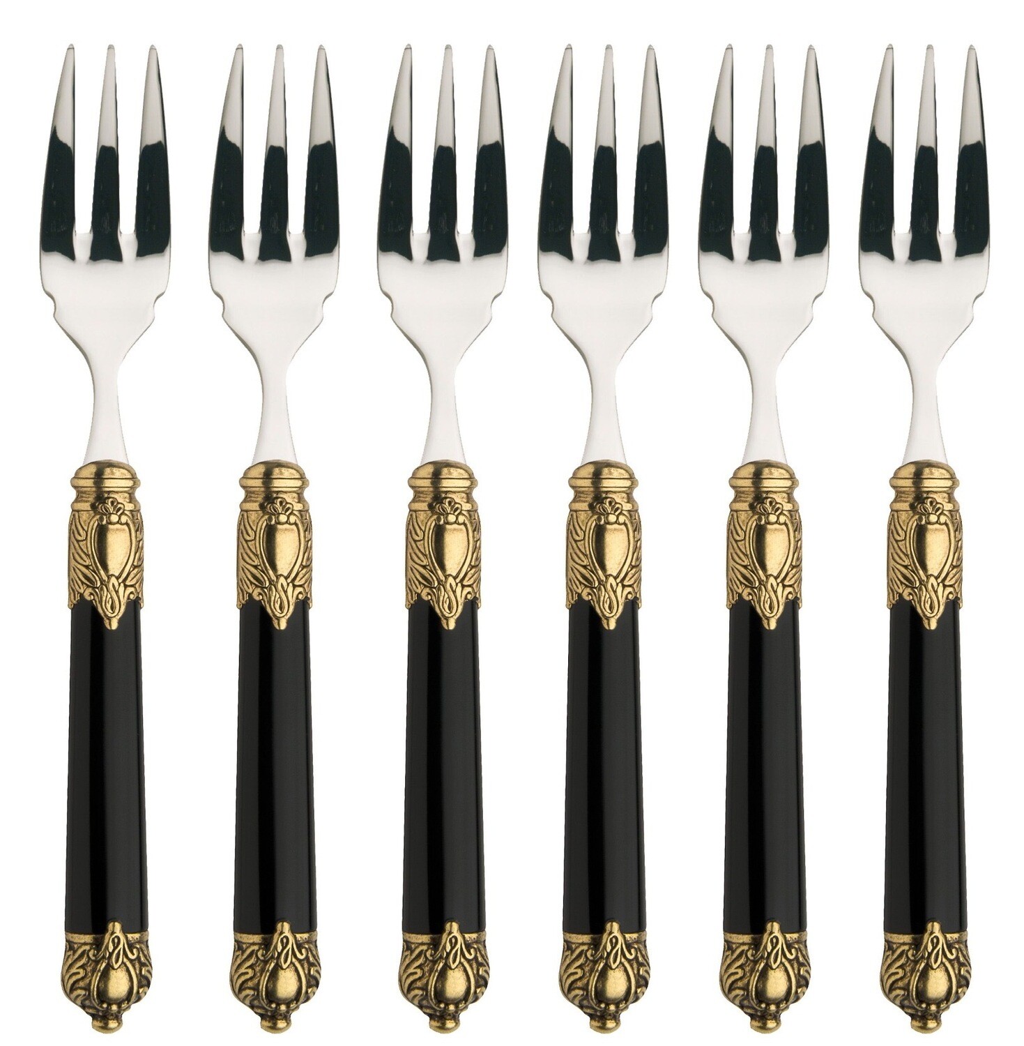 Rinascimento Fish Forks Set gold and black