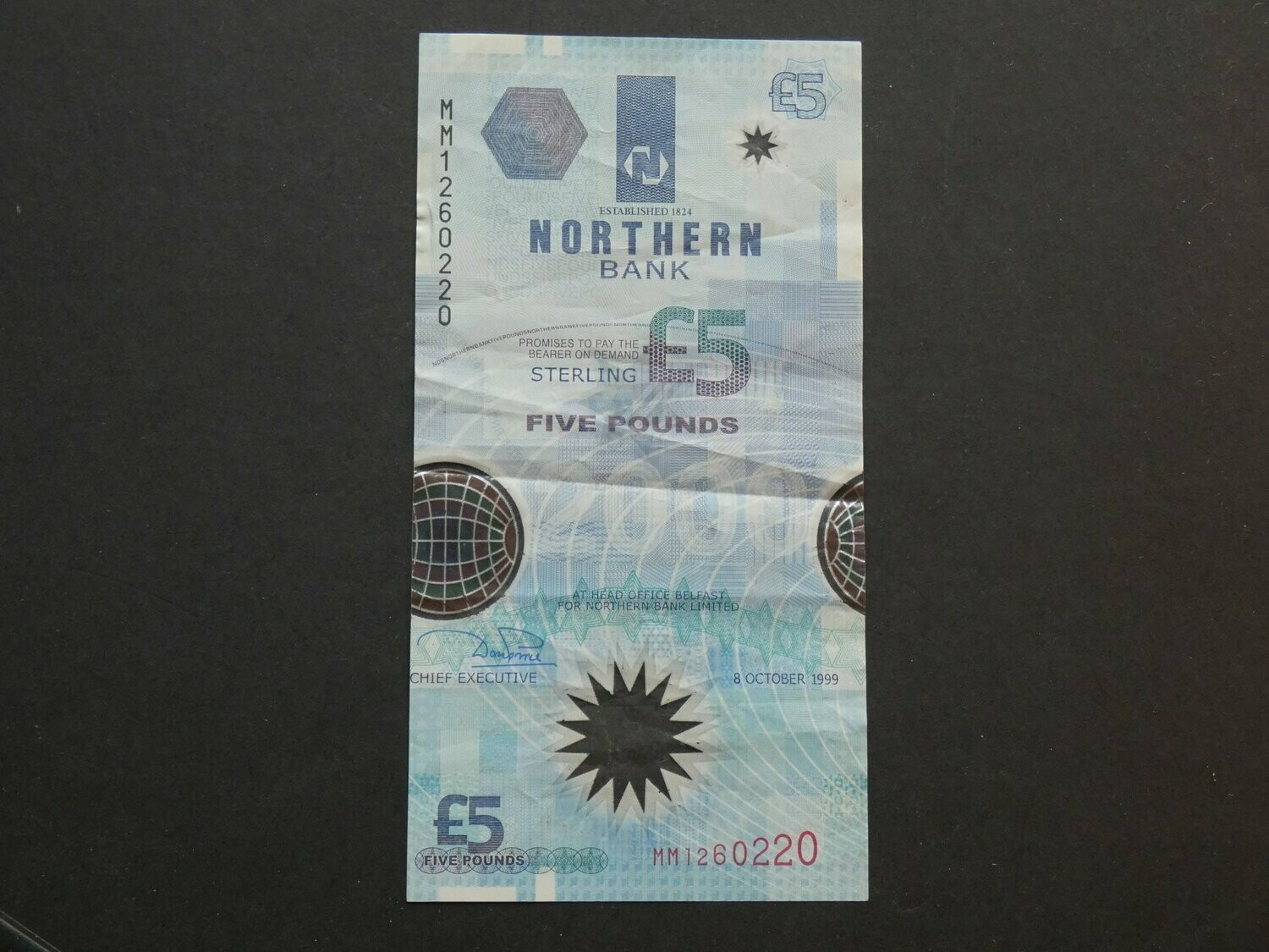 Northern Bank, 5 Pounds, 8.10.1999, first prefix